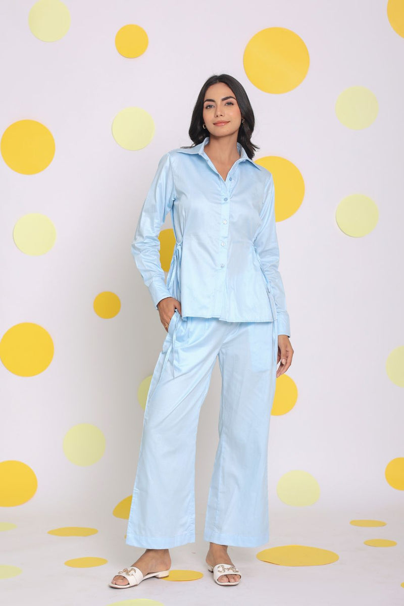 Sky Blue Shirt With Side Tie Ups And Pant 2 Piece Set Summer Relaxed C ...